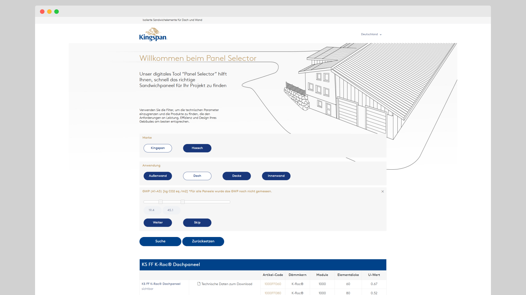 Panel Selector - Das digitale Tool für Ihr Bauvorhaben | Kingspan DE